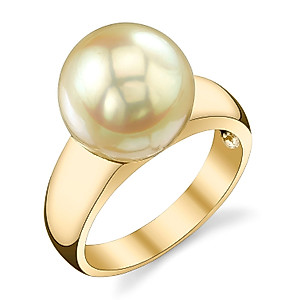 The Pearl Source 14K Gold 10-11mm Round Genuine Golden South Sea Cultured Pearl Abigail Ring for Women