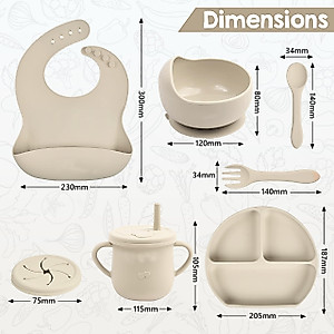 Baby Feeding Set Silicone Suction Bowls-Sippy and Snack Cup-Divided Plate-Feeding Eating Utensils Set with Bibs (Pink)