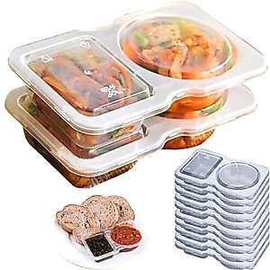 Generic Double Compartment Condiment Container, 2024 NewDouble Condiment Containers With Lids, Double Condiment Containers With Lids, 2 Compartment Snack Containers (15PC)