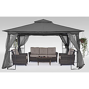MASTERCANOPY Patio Outdoor Gazebo with Netting Screen Walls and Corner Shelf Design (11x11,Gray)