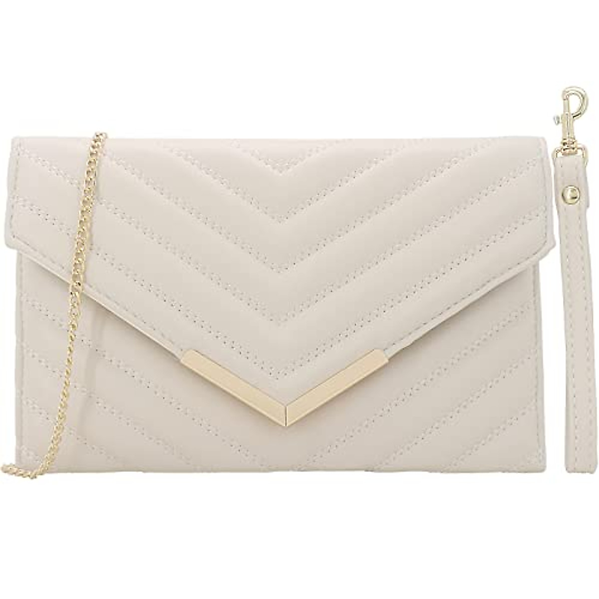 Quilted Women Envelope Clutch Bag Pouch Purse Medium Foldover Evening Handbag Ivory