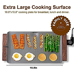 Electric Grill - MOKIKA Extra Large Cooking Surface Electric Griddle, Healthy-Eco Non-Stick Coating Indoor Grill Griddle, 5-Level Adjustable Temperature Control Griddle Grill, Cool-Touch Handles Grey