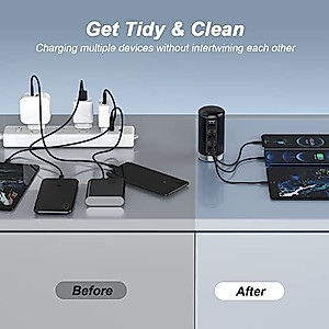 Desktop USB Charging Station, Universal 6 Ports USB Charger with Smart Identification Technology for iPhone, iPad, Android and All Other USB Enabled Devices, Black & Silver