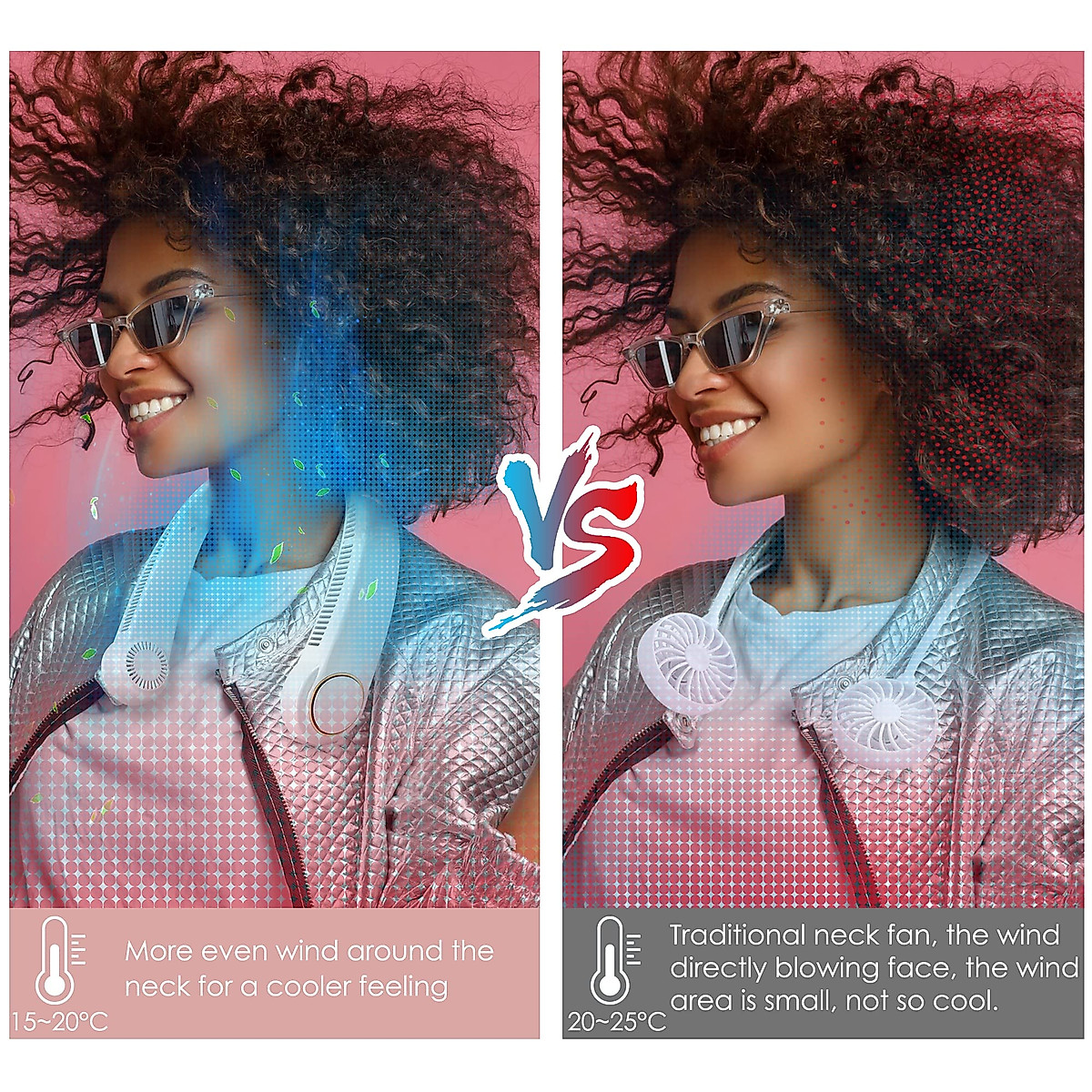 Neck Fan, 2-Pack Portable Neck Fan Hands Free Bladeless Personal Fan, 4000mAh Battery Operated Wearable Rechargeable USB Fan, Leafless, 3 Speeds Neck Fans for Women, Kids, Travel, Sport, Office, White