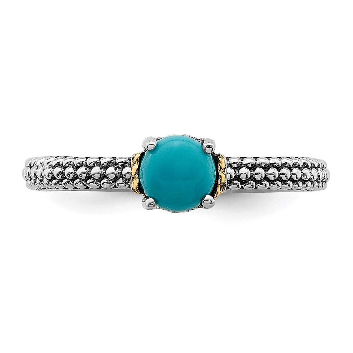 Solid 925 Sterling Silver and 14k Yellow Gold Stackable Turquoise Vintage Antiqued Ring Eternity Band Size 7
