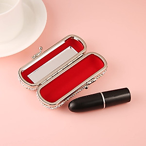 AsAlways Shiny Rhinestone Crystal Portable Lipstick Case with Mirror Portable Bling Diamonds Makeup Cosmetic Storage Holder for Travel Ladies Fashion(Silver)