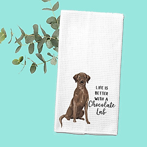 Watercolor Life is Better with a Chocolate Lab Labrador Microfiber Kitchen Tea Bar Towel Gift for Animal Dog Lover