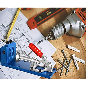 Pocket Hole Jig Kit Tool for Carpentry Positioner Pocket Dowel Hole Jig System Set with Drill Bit Square Driver Screws 48 PCS Aluminum Woodworking Punch Locator Kit