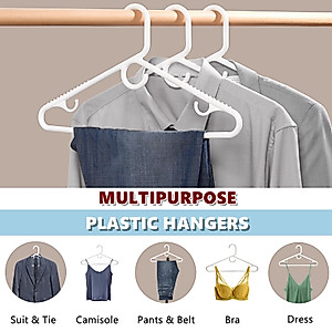 Amber Home 36 Pack Super Heavy Duty Plastic Hangers, White Plastic Hangers Non-Slip for Coat Jacket and Shirt, Non-Slip Pants Bar, Thick Strong Plastic Clothes Hangers with Hook for Scarves and Belts
