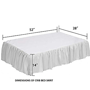 White Crib Bed Skirt- Perfect for Nursery Crib for Boys & Girls with a 14" Drop and Size 28x52