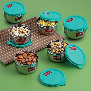 Hazel Stainless Steel Kitchen Containers Set of 6 | Storage Box for Kitchen & Tiffin Boxes | Air Tight Containers for Storage with Leak Proof Lid, 250 ML Each