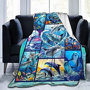 Dolphin Blanket Soft Warm Cozy Ocean Animal Blankets for Boys Girls Fuzzy Plush Dolphin Throw Blanket Fleece Flannel Kid Adults Blanket Gift for Couch Sofa 50"x40"