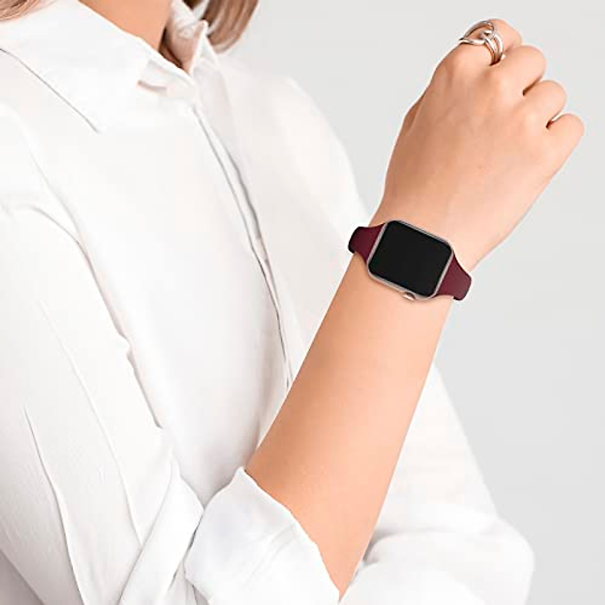 TSAAGAN 5 Pack Silicone Slim Bands Compatible with Apple Watch Band 38mm 42mm 40mm 44mm 41mm 45mm 49mm, Soft Narrow Sport Strap Thin Wristband for iWatch Ultra Series 8/7/SE/6/5/4/3/2/1 Women Men