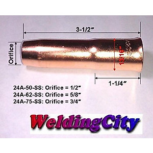 WeldingCity 2-pk Gas Nozzle 24A-50-SS (Short-Stop) 1/2" for MIG Welding Gun Tweco Professional #3/#4 and Lincoln 300-450 (Pack of 2 Nozzles)