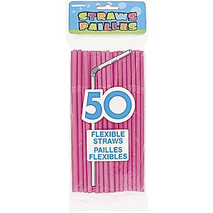 Disposable Hot Pink Plastic Flex Straws - 11.5", 50 Count - Perfect for Parties & Everyday Use