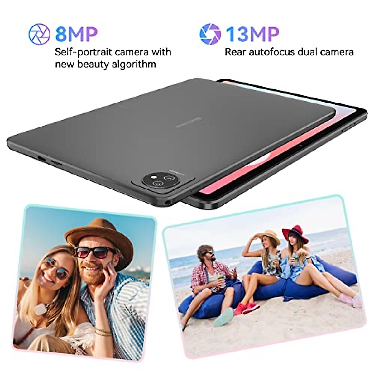 Blackview Tablet Android 12 Tab 8 WiFi Tablets 10.1 Inch 7GB(4+3 Expand) RAM+64GB/1TB ROM Quad Core Processor 6580mAh 1280×800 HD+IPS Display 13MP+8MP Daul Camera WiFi 6 BT 5.0 GMS Gray