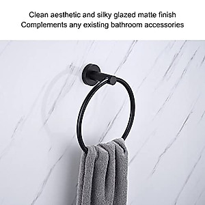 Towel Ring for Bathroom, 6.7in Diameter Towel Holder Ring, Aluminium Round Bath Towel Rings, Space Saving Ring Towel Holder, Multiuse Wall Towel Ring Holder for Bathroom Hotel(Black)