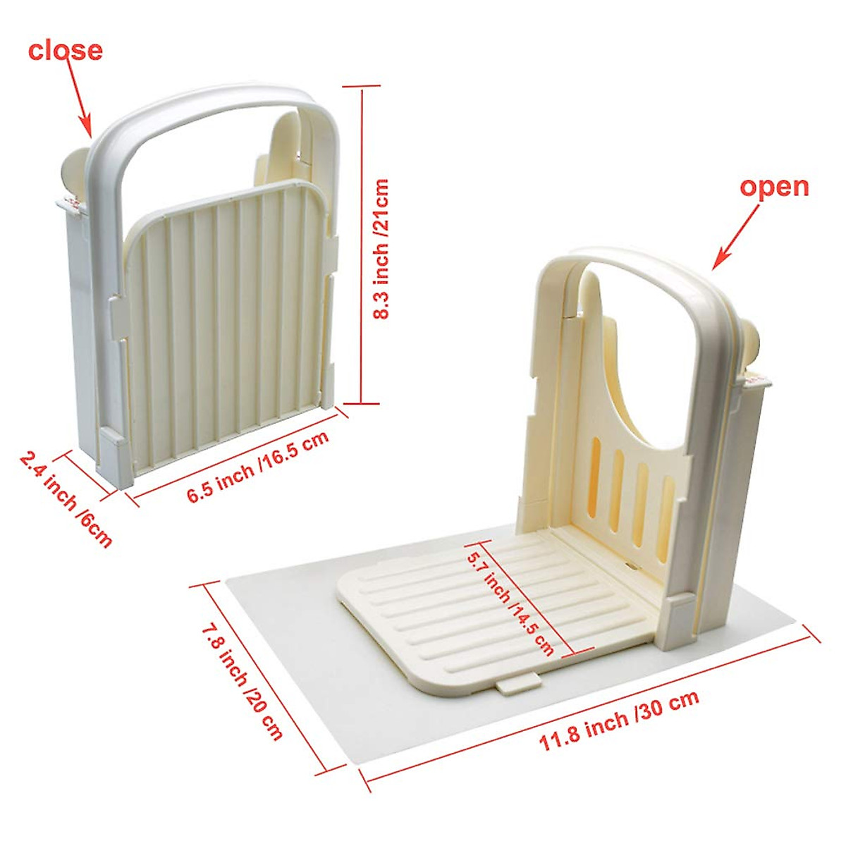 Aobrill Bread Slicer for Homemade Bread Foldable Toast Slicer with Non-slip Mat (White)
