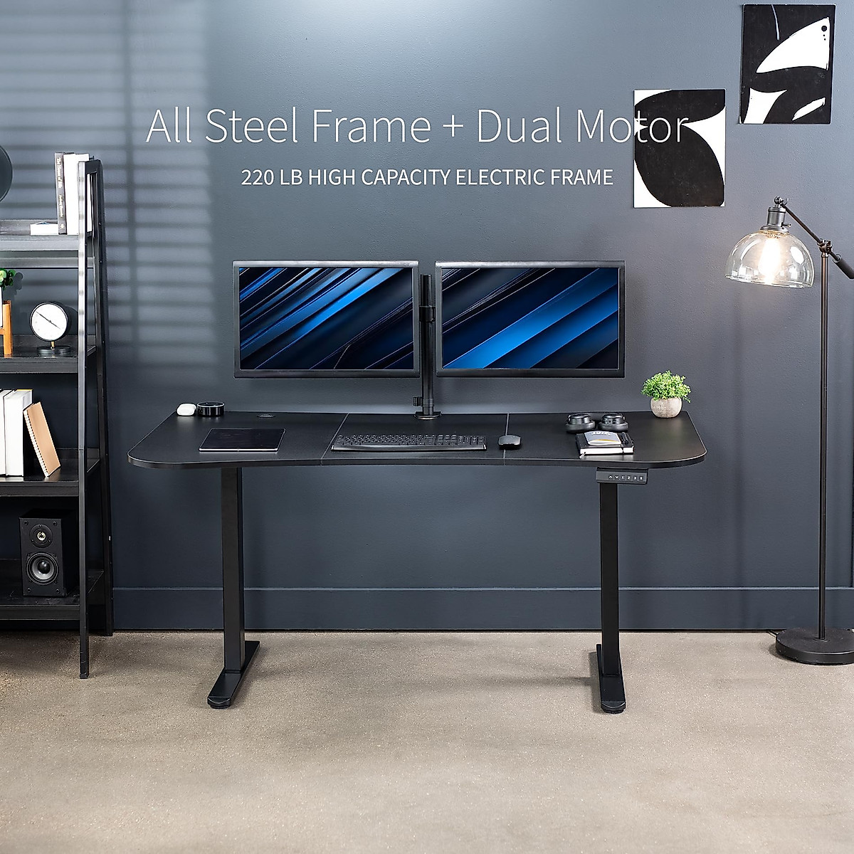 VIVO Electric Dual Motor Height Adjustable 63 x 32 inch Stand Up Desk, Complete Active Workstation, 3 Part Table Top, Black Frame, Memory Controller, DESK-KIT-E2B1B