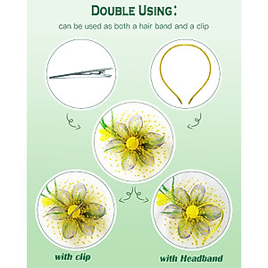 JSSYCG Mardi Gras Fascinator Cocktail Tea Party Headwear Feather Chiffon Flower Headband for Women Girls, Multicolor