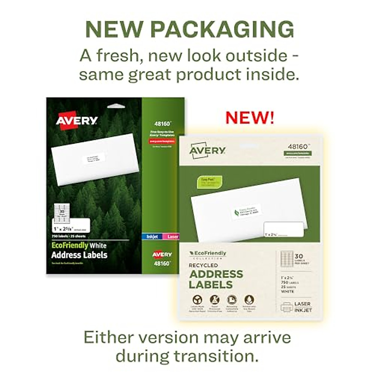 Avery EcoFriendly Recycled Address Labels, 1" x 2-5/8", White, Permanent Label Adhesive, 750 Printable Labels (48160)