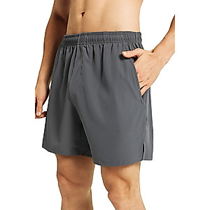 GYM REVOLUTION Men's 5 Pack Workout Running Quick Dry Gym Training Shorts with Pockets Black Grey Dark Grey Navy Blue Army Green M