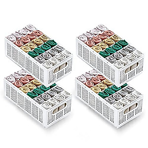 UNZIPE 4 Pack Plastic Baskets Storage Bins with Handle for Closet Organizing, Collapsible Cabinet Drawer Organizer for Shelves Storing Socks, Underwear, Bra, Ties, Belts