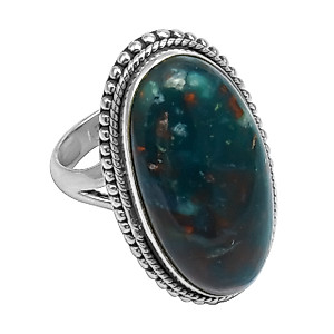 Silver Palace Natural Oval Shape Bloodstone Solid 925 Sterling Silver Split Shank Ring For Women (9.5)
