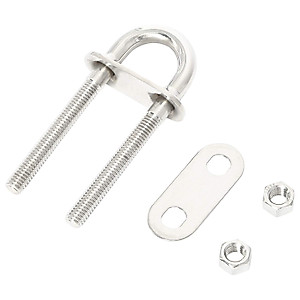 NovelBee 2-Pack 3/8" Stock Stainless Steel Stern Bow Eye U Bolt with Welding Plate,Washer and Hex Nuts (Overall Length:4-1/2")
