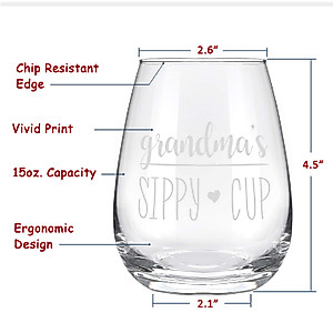 GINGPROUS Grandma’s Sippy Cup Stemless Wine Glass for Women, Grandma, Mother, New Grandma, Grandma Again, Grandmother, Funny Grandma Wine Glass 15 Oz for Mother's Day Birthday Christmas