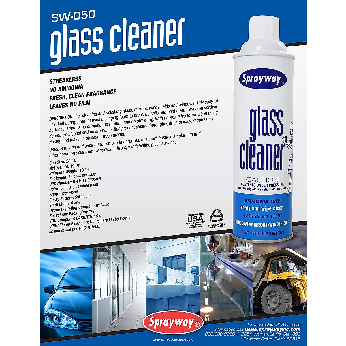 Sprayway SW050-06 Glass Cleaner,19 Oz (Pack of 6)