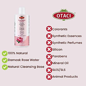 OTACI Rose Passion Micellar Cleansing Water, Face Cleansing Makeup Skin Remover Wash Rosewater Hydrating Moisturizer