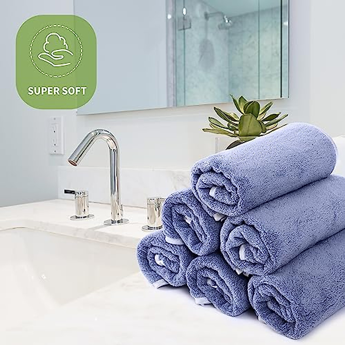 Cosy Family Ultra Soft Microfiber Absorbent Hand Towel Set of 6 - Silk Hemming Towels for Bathroom - Quick Drying - Perfect for Bath, Fitness, Gym, Shower, Hotel, and Spa - 16x28 Inch, Light Teal