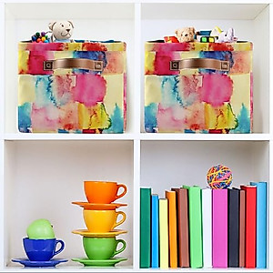 Watercolor Abstract Painting Storage Basket Bins Collapsible Toy Storage Bins with Handles Laundry Baskets for Playroom Living Bed Room Office Clothes Nursery,2 pcs