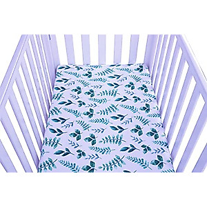 Pack n Play Sheets 2 Pack for Baby Unisex, Stretchy Jersey Knitted Portable Mini Crib Sheets Playard Mattress Cover for Baby Boys and Girls, Watercolor Green Botanical Leaf