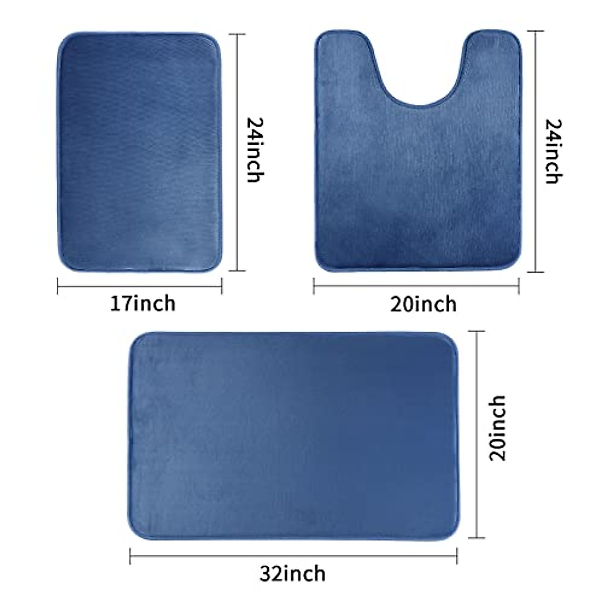 BSAOUTZ Bathroom Rugs 3 Piece, Blue Memory Foam Bath Mat Set, Non Slip and Absorbent Mats, Washable Bath Mat Sets for Bathroom Shower Tub