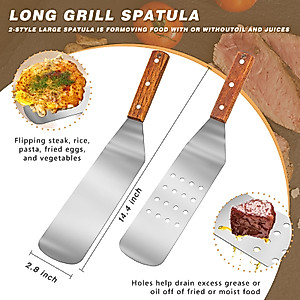 3PCS Stainless Steel Metal Spatula Burger Turner Spatula，Solid Cooking Spatula，Perforated Cooking Spatula and Griddle Spatula，Hamburger Turner with Wooden Handle for Barbecue Father Dad Gifts