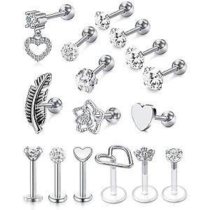 Briana Williams 16G Cartilage Earring Stud Tragus Forward Helix Piercing Jewelry Stainless Steel Lip Ear Piercing Jewelry for Women Men