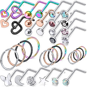 Leiainely 18g l Shaped Nose Rings Studs Hoops Piercings Jewelry for Women Men Surgical Steel 18 Gauge Stuf Bar 8mm 10mm 12mm Hypoallergenic Nostril Aretes para La Nariz