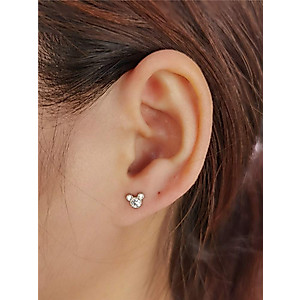Tiny Cute Mouse Stud Sterling Silver Earrings for Women Girls Gold Plated Cubic Zirconia Mini Small 20g Barbell Ball Studs Cartilage Tragus 4 mm Bead Screw Back Piercing Body Jewelry (Silver)