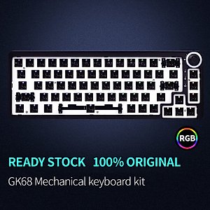 GK68 RGB Hot-Swappable Programmable Junction Box Can Be Replaced with Switch DIY Mechanical Keyboard Kit, Support AKKO, Cherry MX, Gateron, Kailh Mechanical Switch (Black)