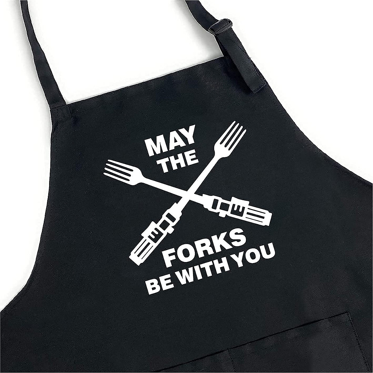 XBPDMWIN Funny Grill Aprons for Men - May The Forks Be With You - Men Aprons for Cooking Funny - Men’s Funny Chef Cooking Grilling BBQ Aprons - Star Fathers Day Gifts for Dad, Husband, Movie Fans