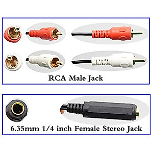 zdyCGTime 6.35mm to 2 RCA Y Splitter Cable, Gold-Plated 6.35mm (1/4 inch) TRS Female to 2 (Dual) RCA Male Stereo Audio Y Splitter Extension Adapter Cable (12Inch/30CM)