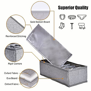 ULG 4 Pack Socks Underwear Drawer Organizer Divider,Washable Drawer Organizer Foldable Oxford Fabric Closet Organizers and Storage Boxes for Socks, Underwear, Belts (Light Grey), Large (UL421041502)