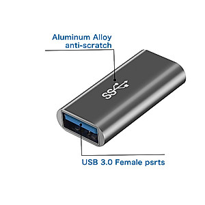 QianLink [2-Pack] Aluminum Type A Female to Female -Connector Converter,USB 3.0 Coupler Adapter (Grey)