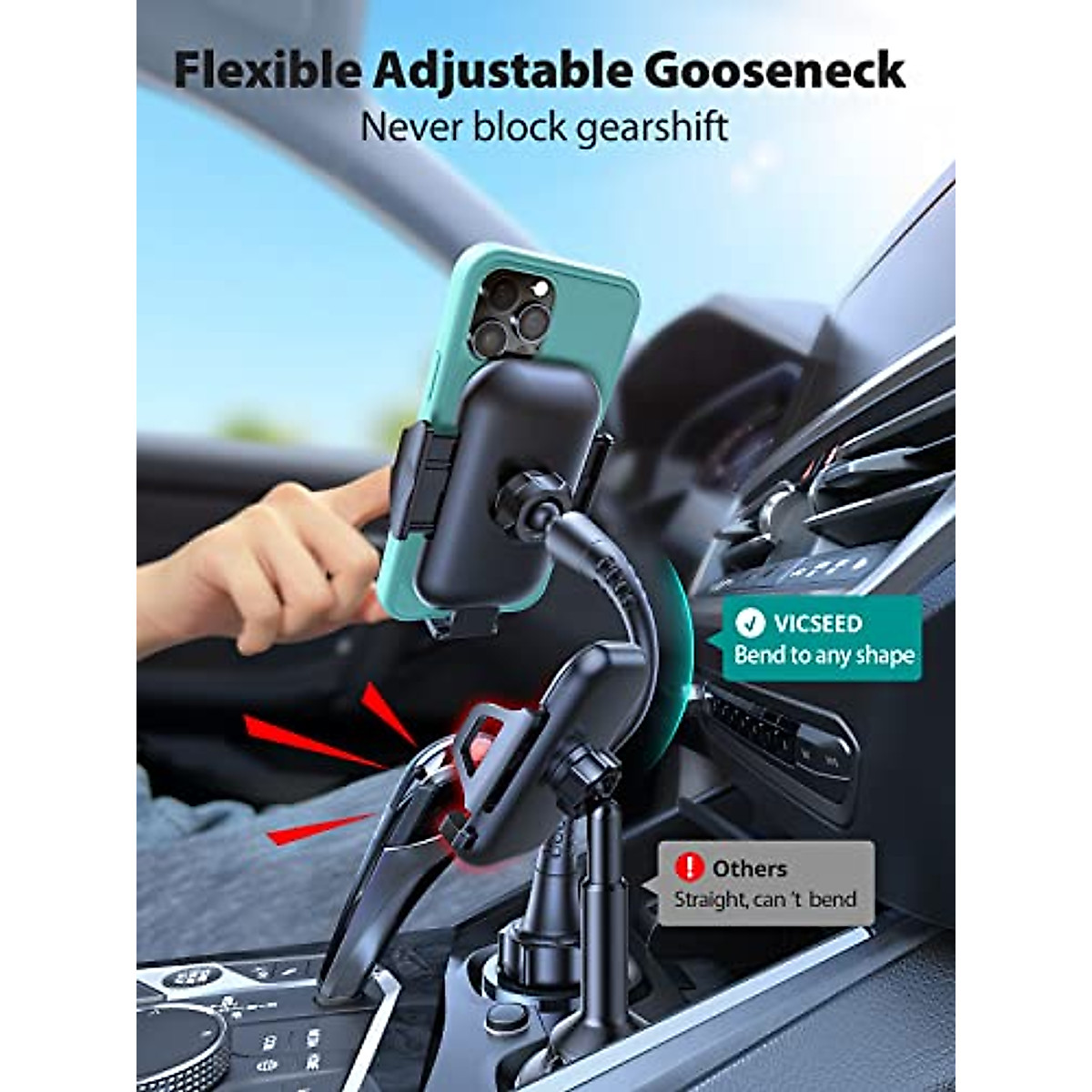 𝗨𝗽𝗴𝗿𝗮𝗱𝗲𝗱 15'' Cup Holder Phone Mount [𝗦𝘁𝗮𝗯𝗹𝗲 & 𝗦𝗲𝗰𝘂𝗿𝗲] Cup Phone Holder for Car, Adjustable Long Neck Phone Cup Holder for Car, Truck, SUV, Fit for iPhone 14 13 Pro Max, All Phones