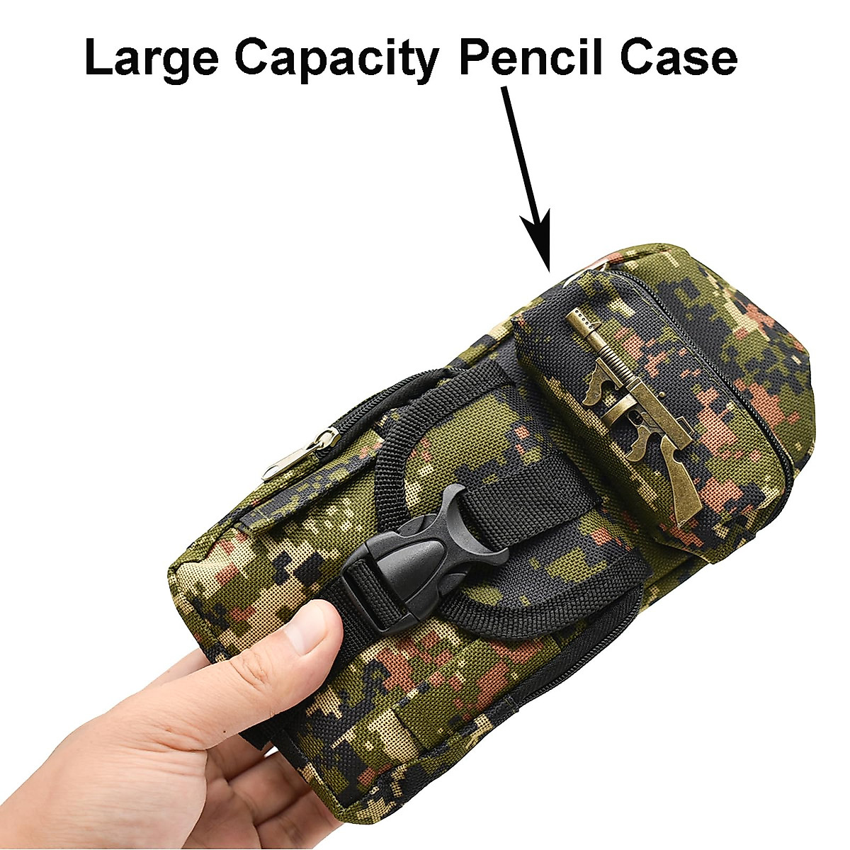 Maydahui Camo Pencil Case Guns Shape Large Capacity Pen Pouch Holder 3 Compartments Pencil Bag Stationery Box Storage Organizer Small Pattern Green