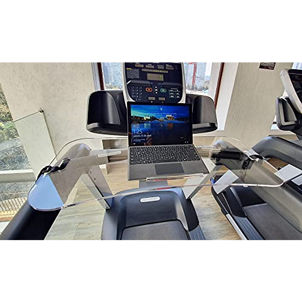 Marabuut Clear Acrylic Treadmill Laptop Computer Desk Attachment Tray Secure Stand Up Desk Workstation - Holder for Tablet, Book, Laptop, or Phone - Bumper to Avoid Slippage