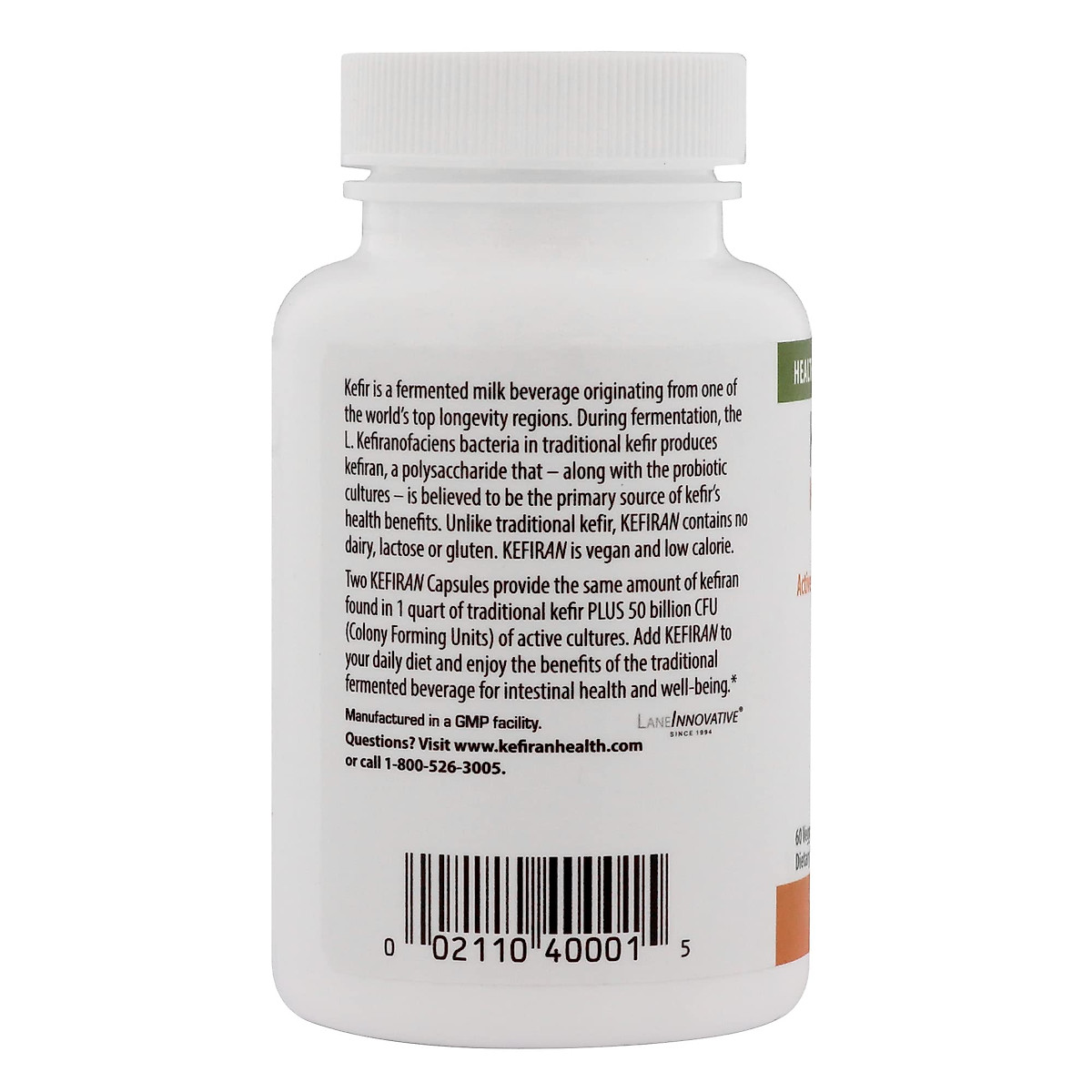 Lane Innovative - Kefiran, Vegetable Capsules, Kefir Nutrient + 50 Billion Active Probiotic Cultures, Supports Optimal Digestive Health (60 Servings) | 2-Pack