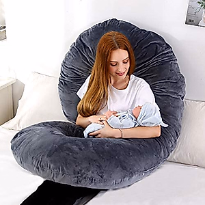 CDEN Pregnancy Pillow, C Shaped Full Body Pillow 52", Maternity Pillow Support for Back, Legs, Neck, HIPS for Pregnant Women with Removable Washable Velvet Cover(Black)